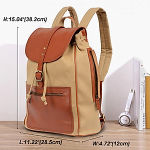 Banuce Canvas Leather Backpack for Men Women Casual Travel Daypack Knapsack Outdoor Rucksack