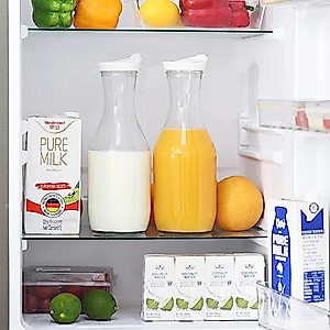 CUCUMI 2pcs 50oz Glass Carafe with Lids, 1.5 Liter Glass Water Pitcher Juice Containers Beverage Jugs for Mimosa Bar, Brunch, Cold Beverage