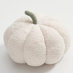 MONKISS Halloween Pumpkin Pillow Decorations, Soft Pumpkin Shaped Throw Pillow Short Fleece Skin-Friendly,Pumpkin Decorating Pillow Plush for Thanksgiving Gifts (White, 14 inch)…