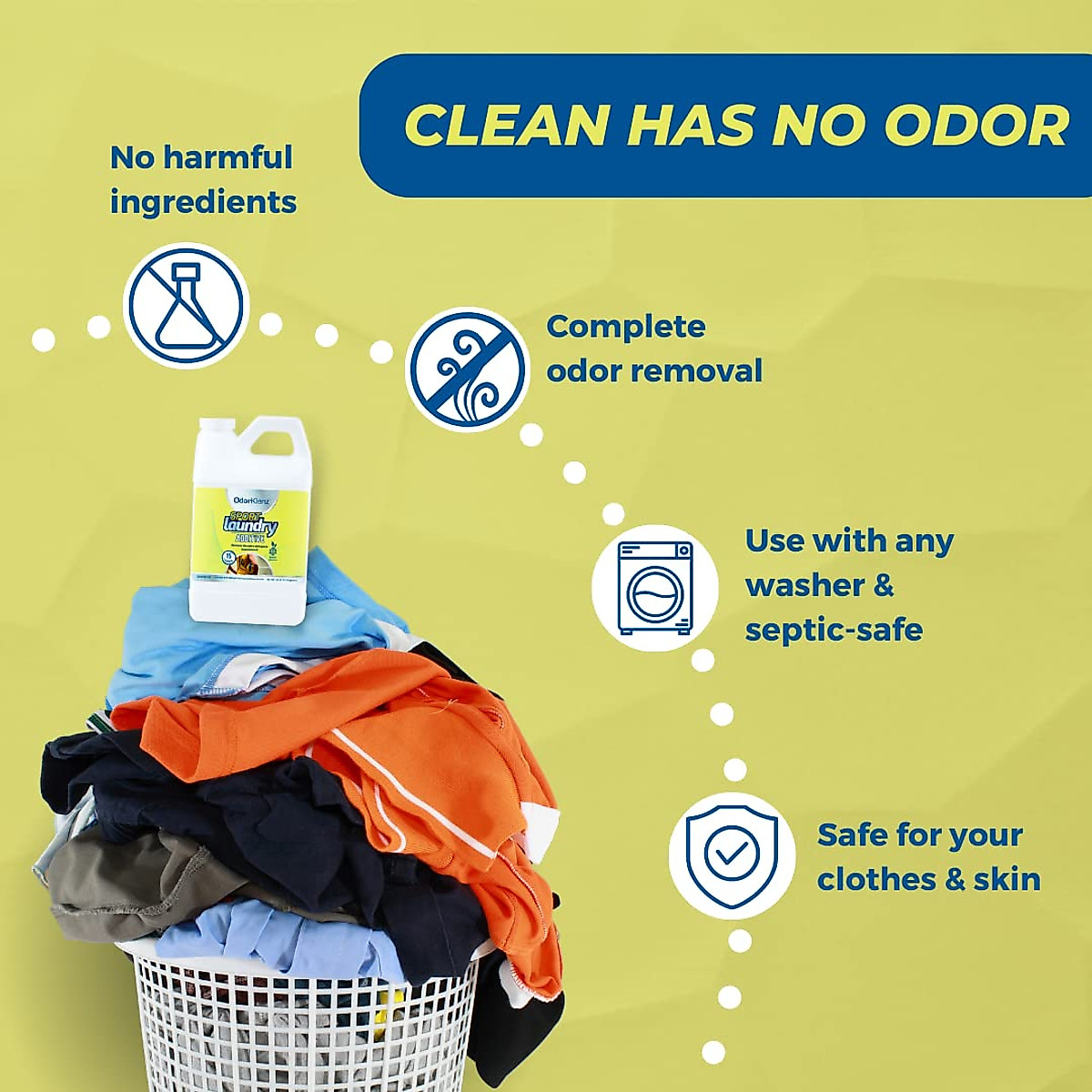 Sports Laundry Odor Eliminator, Liquid, 15 Loads | Remove Sweat Odors from Workout Clothes, Sports Uniforms, Everyday Use, etc. | Unscented and Safe to Use in Any Washing Machine