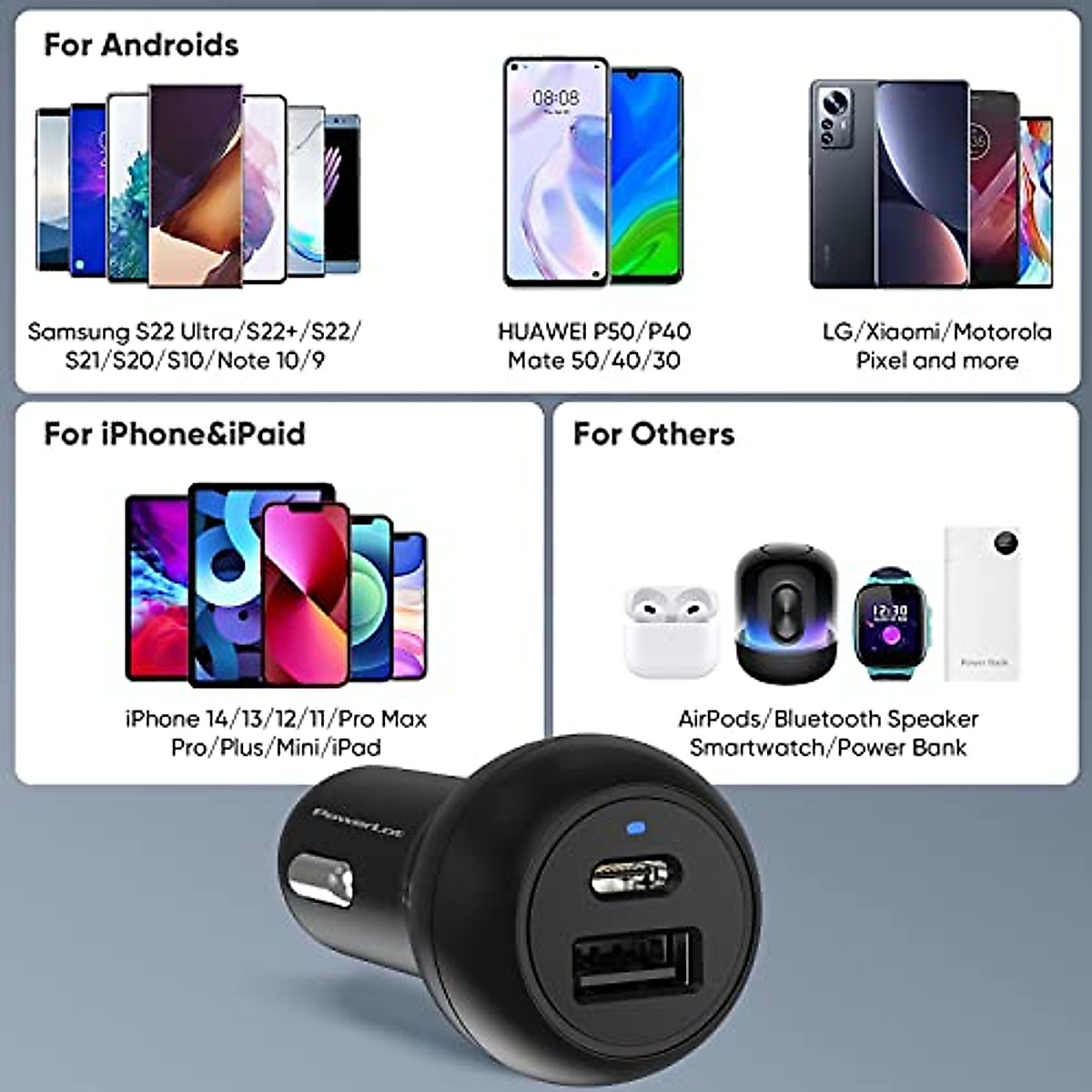 USB C Car Charger Adapter, Car USB Charger Multi Port 38W Car Charger iPhone, PD 20W& QC 18W Cigarette Lighter Adapter, USB C Car Charger Fast Charging iPhone 14/13/12, iPad Air/Pro,S20/S10,Note 20/10