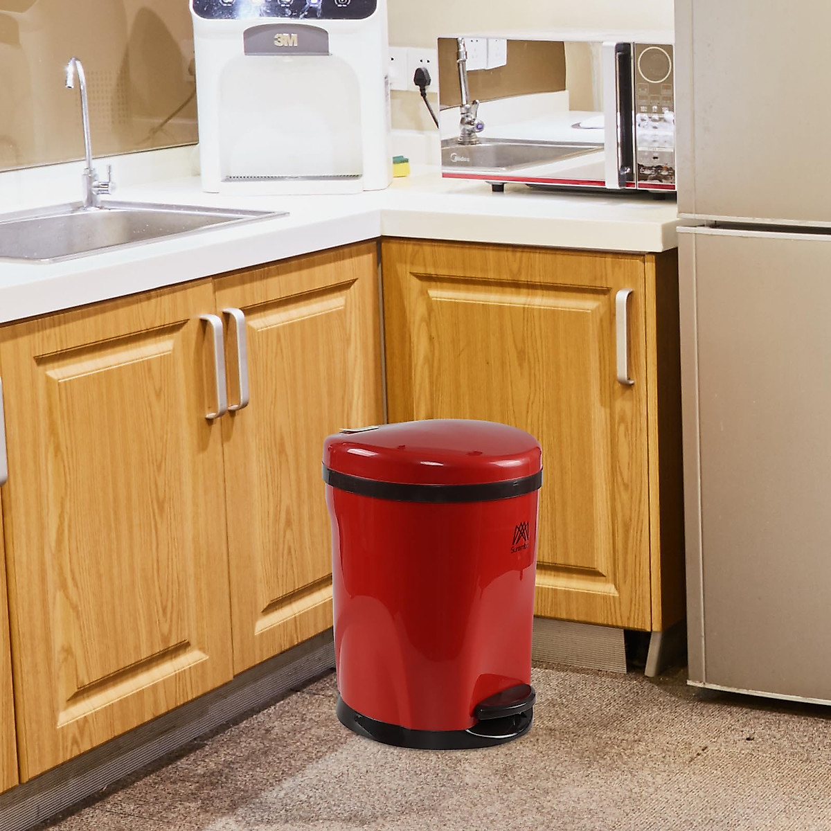 EudokkyNA 3 Gallons Plastic Step Pedal Garbage Can, Bathroom Trash Can with Lid (Red)