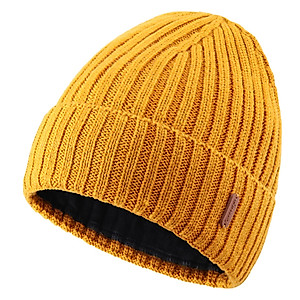 Connectyle Knit Cuffed Beanie Hat for Men Women Fleece Lined Warm Knitted Winter Hats Mustard Yellow