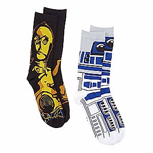 STAR WARS R2-D2 C-3PO 2 Pair Pack Crew Socks (Shoe Size 6-12, R2-D2/C-3PO)