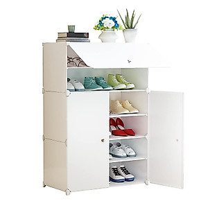 enlitoys Shoe Rack Organizer 6-Tier Shoe Cabinet Expandable Free Standing Shoe Rack (24x12x36 inches) Portable Shoes Organizer Covered Shoe Rack White