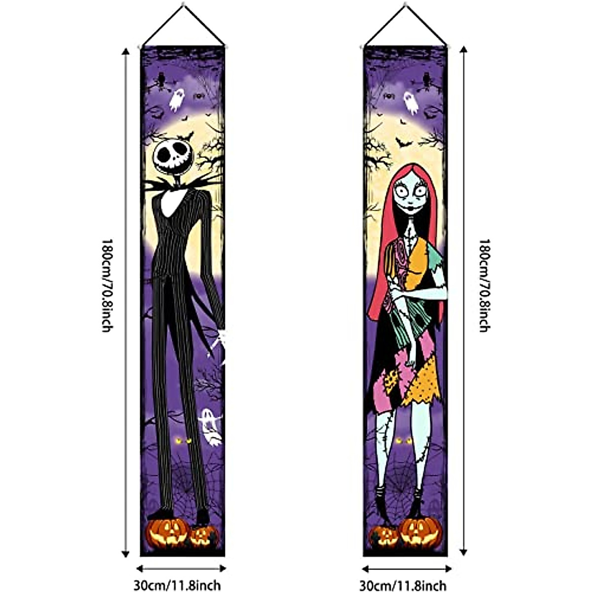 Jack Skellington Porch Sign Banner 2 Pcs 11.8×70.8" Halloween Nightmare Before Christmas Banner Halloween Party Supplies Welcome Sign Halloween Door Banner fall Decorations