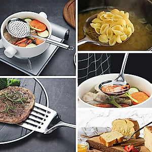 5 Pcs Stainless Steel Cooking Utensils Set Heat Resistant Kitchen Gadgets Utensil Set Includes Slotted Spoon, Slotted Spatula, Large Spoon, Soup, Spatula