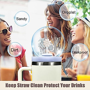 SEMATA Flower Straw Covers Toppers for Stanley Cups 30&40 Oz Tumbler with Handle Accessories 4PCS Silicone Straw Caps Reusable Straw Tips Protectors for Stanley Cup 10mm 0.4in Straws,Off White