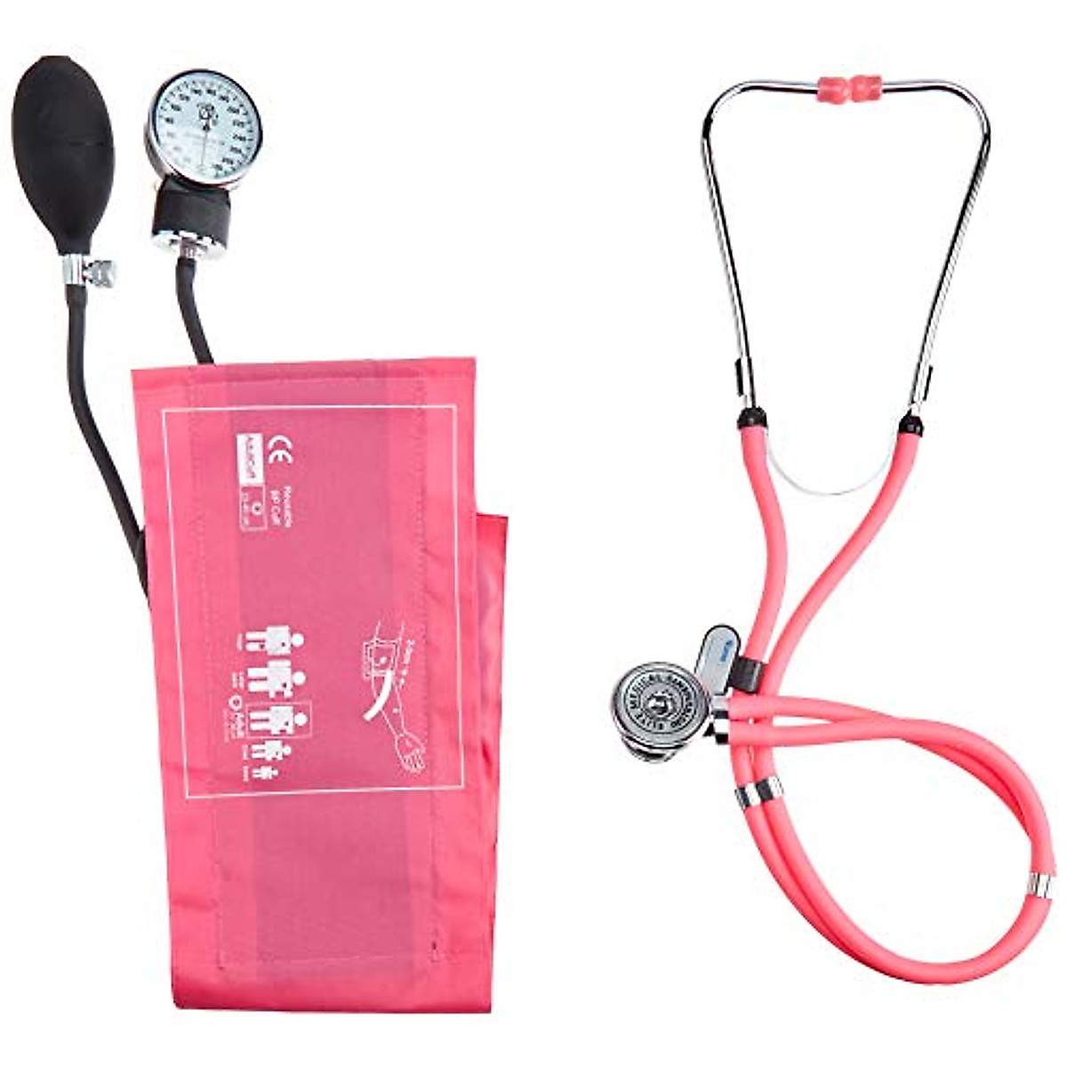 EMI Professional Deluxe Aneroid Sphygmomanometer and Sprague Rappaport Stethoscope Set Kit #330 (Pink)