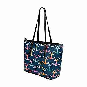 InterestPrint Pattern With Anchor Purses and Handbags for Women Leather Top Handle Shoulder Handbags with Zipper