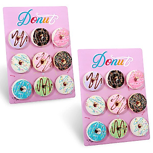 2 Packs Donut Display Stand Reusable Donut Holder Board Rustic Wood Donuts Rack Display Dessert Table Decorations for Birthday Party Wedding Baby Shower Treat Donut Party Supplies (Pink)