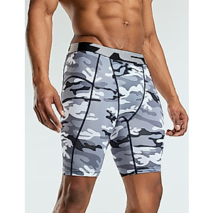 TSLA Men's Athletic Compression Shorts, Sports Performance Active Cool Dry Running Tights, Hyper Control Military Camo Grey, Small