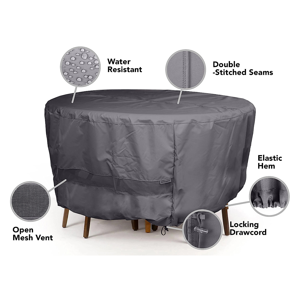 Covermates Round Accent Table Cover - Patio Outdoor Furniture Cover, Water Resistant Outdoor Ottoman/Side Table Cover, Elite 300D Polyester, 30DIAMETER x 25H, Charcoal