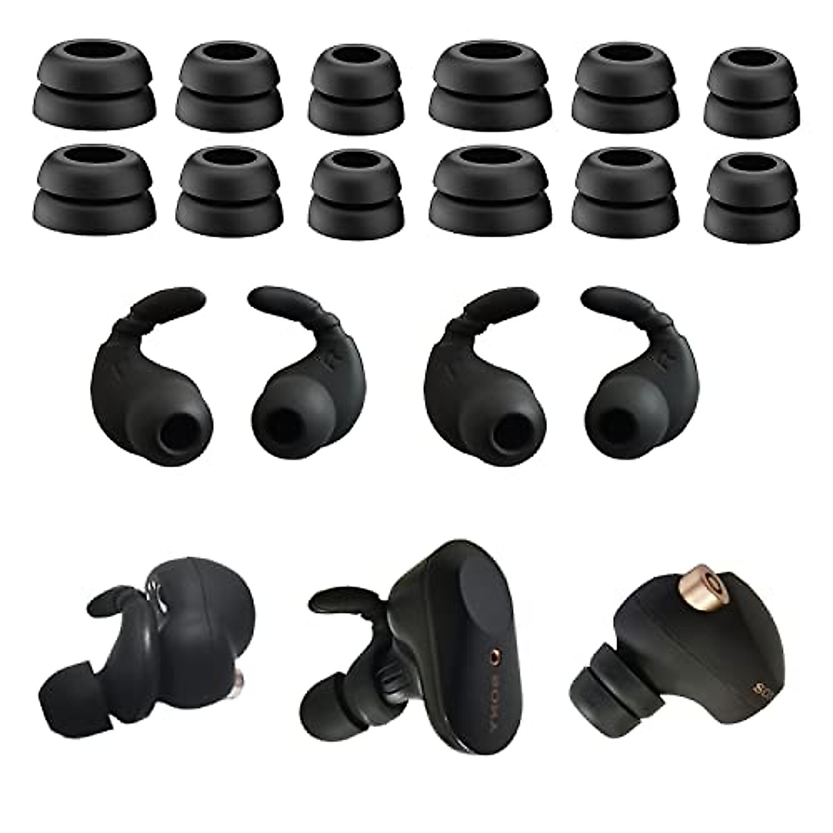 Luckvan Double Flange Ear Tips for Sony WF-1000XM4/1000XM3/WF-C500/WF-C700N Earbuds Tips Replacement Ear Hooks for Sony Earbuds Beast Ear Buds Wingtip Fit in Case Black