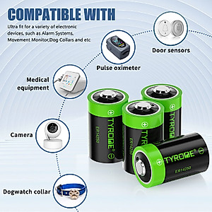 1/2 AA Size LS 14250 ER14250 3.6 Volt 1200 mAh Lithium Batteries 4 Pack, Tyrone Batteries Compatible for Dogwatch Dog Collar and Some of Movement Monitor/Home Security System/Alarm System