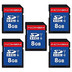 INDMEM SD Card 8GB 5 Pack UHS-I U1 Class 10 8G SDHC Flash Memory Card Compatible with Digital Camera, Computer, Trail Cameras