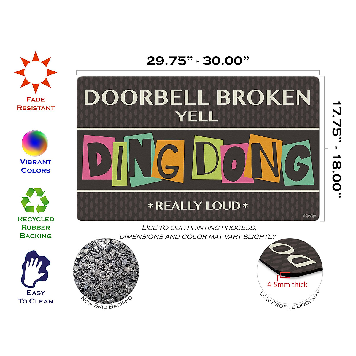 Toland Home Garden 800433 Ding Dong Doorbell Funny Door Mat 18x30 Inch Welcome Outdoor Doormat for Entryway Indoor Entrance