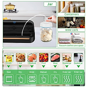 XLMYS Food Vacuum Sealer Machine (95KPA), Compact Automatic Food Vacuum Sealer with Vacuum Bags, LED Indicator Light, Dry & Moist Food Modes for Food Wine Preservation Storage