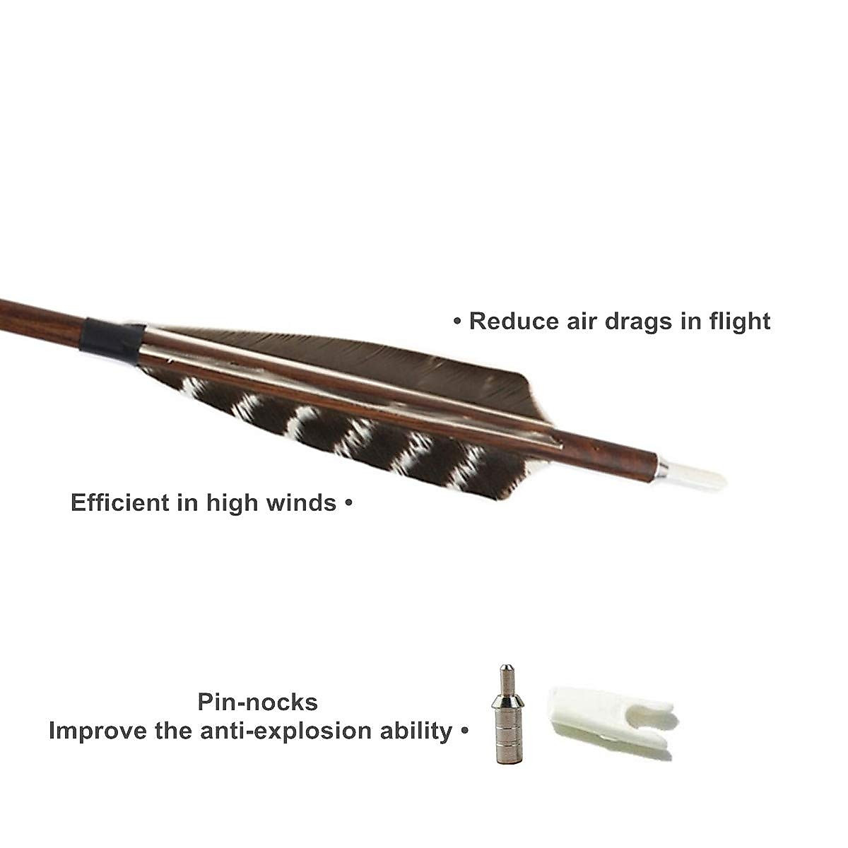 Letszhu Archery Carbon Arrows Wooden Grain Shaft 500 Spine with Feather Fletching for Hunting Target Shooting (28 Inch Arrows 6 Pack)