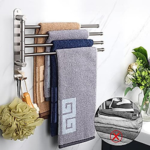 NearMoon Swivel Towel Rack, Thicken SUS304 Stainless Steel 4-Arm Towel Bar, Space Saving Wall Mounted Towel Holder with Hook, Rustproof Swing Out Towel Hanger for Bathroom, Kitchen (Brushed Nickel)
