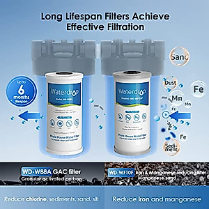 Waterdrop Whole House Water Filter System Reduce Iron & Manganese，with Replacement Cartridge & Manganese&Spin Down Sediment Filter