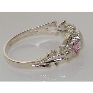 LetsBuyGold 925 Sterling Silver Natural Opal and Pink Tourmaline Vintage Anniversary Ring - Size 5.25