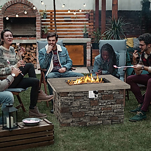 Tangkula 50,000 BTU Propane Fire Pit Table, Patiojoy 43.5 Inch Rectangle Fire Table with Faux Stone Surface, Outdoor Gas Fire Pit Table with Stainless Steel Burner, Waterproof PVC Cover, Lava Rocks