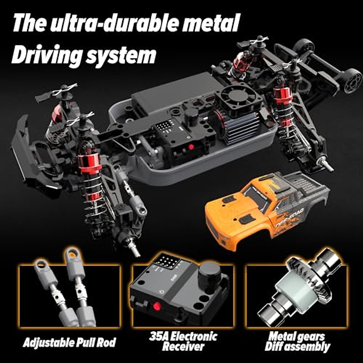 Hosim Brushless RC Car, 1:16 55+KMH 4WD Fast Remote Control Truck for Adults, Radio Cars Off-Road Waterproof Hobby Grade Toy Crawler Electric Vehicle Gift for Boys Children (Orange)