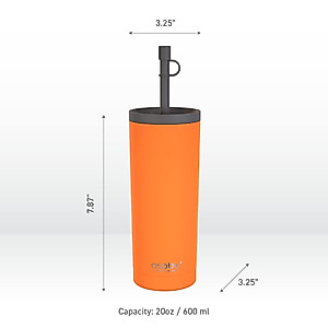 asobu Sippy Double Wall Stainless Steel Tumbler with Silicone Flexible Straw, 20 Ounces (Orange)