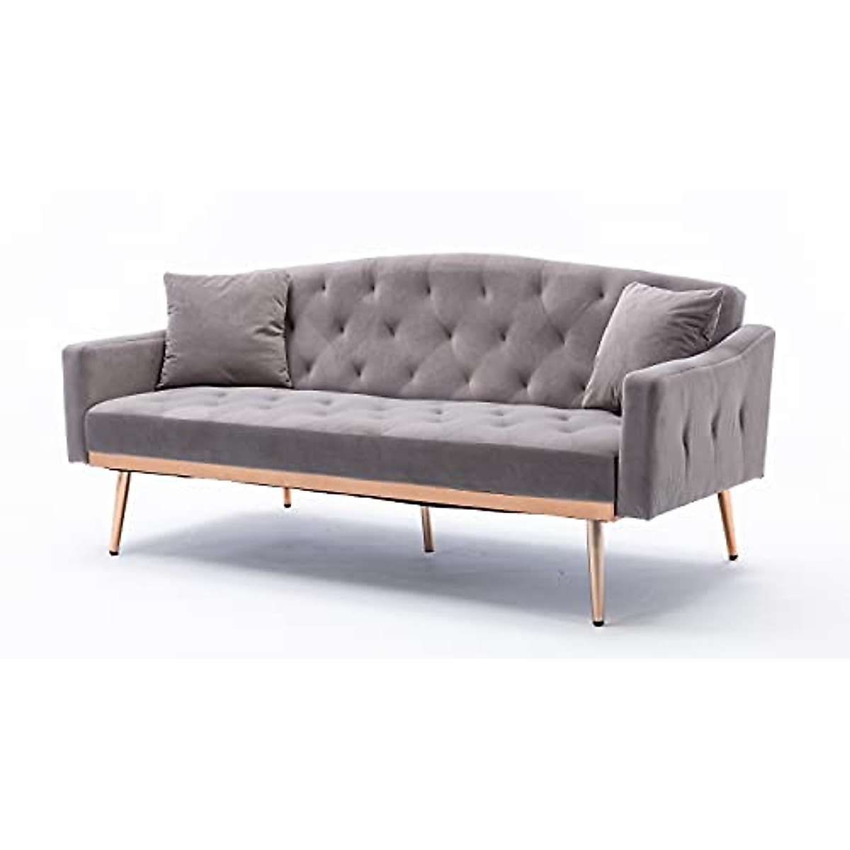 NOSGA Velvet Sofa, Convertible Loveseat Accent Sofa with Two Pillows, Modern Sleeper Sofa Couch Rose Gold Metal Feet for Living Room, Bedroom (Grey)