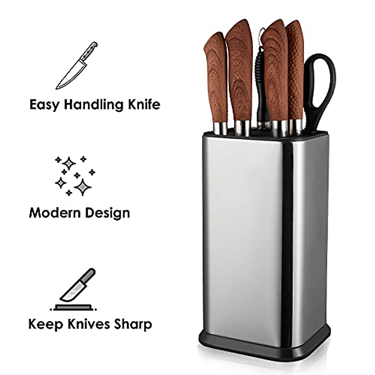 Universal Knife Block Without Knives,Modern Knife Holder for Kitchen Counter,Stainless Steel Knife Organizer with Scissors Slot & Sharpening Rod,Space Saver Rectangular Blocks & Storage - (Silver)