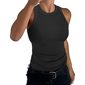 SANDERY Summer Sleeveless Tank Tops Cami Basic Top for Women Shirt Ribbed Racerback Blouses Black M