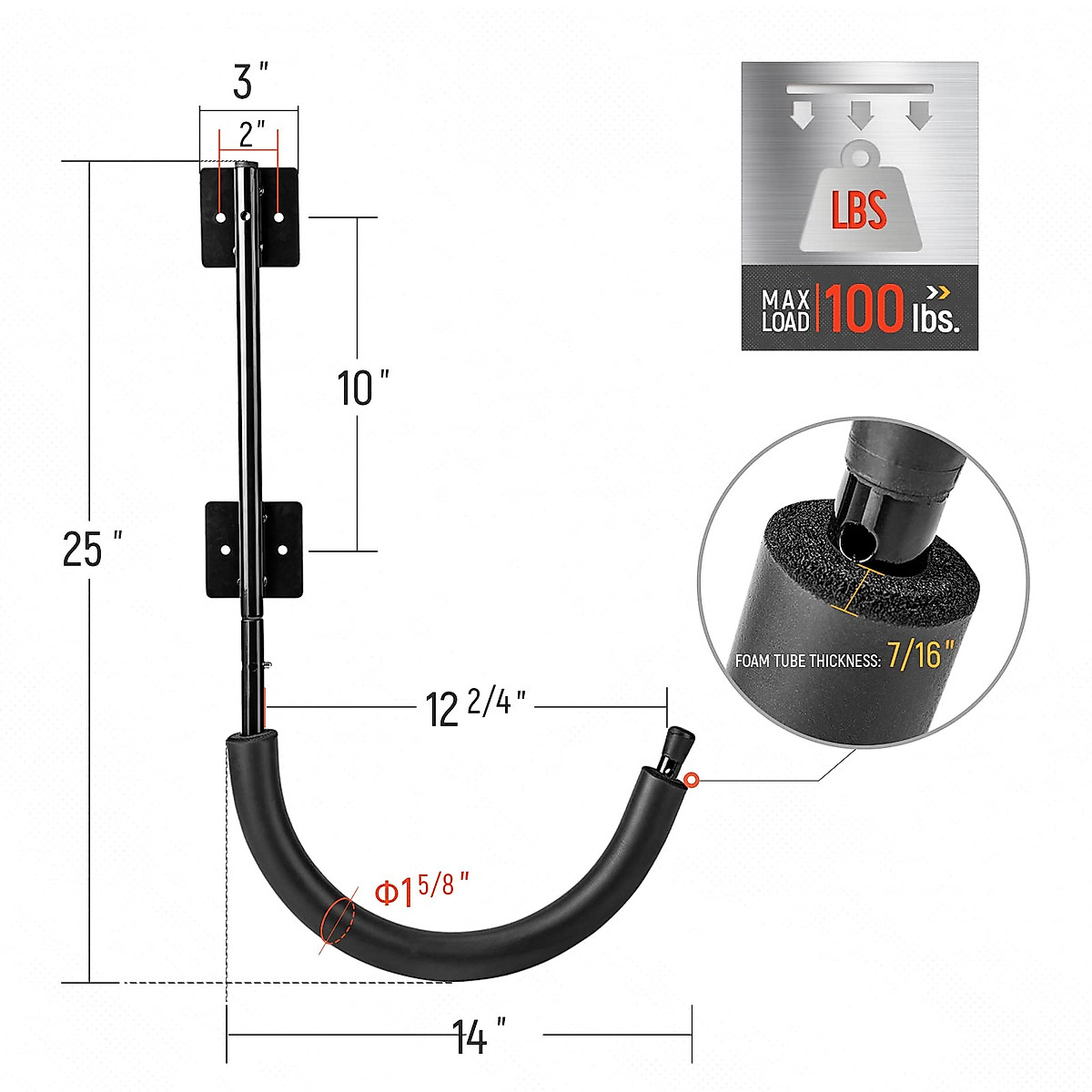 AA Products Kayak Storage Hanger Rack for Canoe Paddle Kayak Accessories Wall Mount Hanging Hooks for Indoor Outdoor, Set of 2