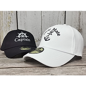 Enodtter Embroidered Captain & First Mate Hats for Men Women, Black & White Skipper Boating Baseball Caps for Couples, Nautical Marine Sailor Hats