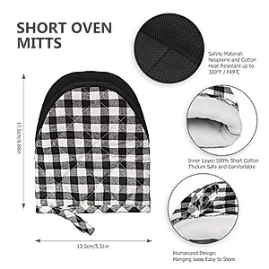 Qulable 1 Pair Short Oven Mitts - Silicone Kitchen Oven Gloves High Heat Resistant 500℉, Mini Oven Mits with Non-Slip Grip Surfaces and Hanging Loop for BBQ, Baking, Cooking and Grilling