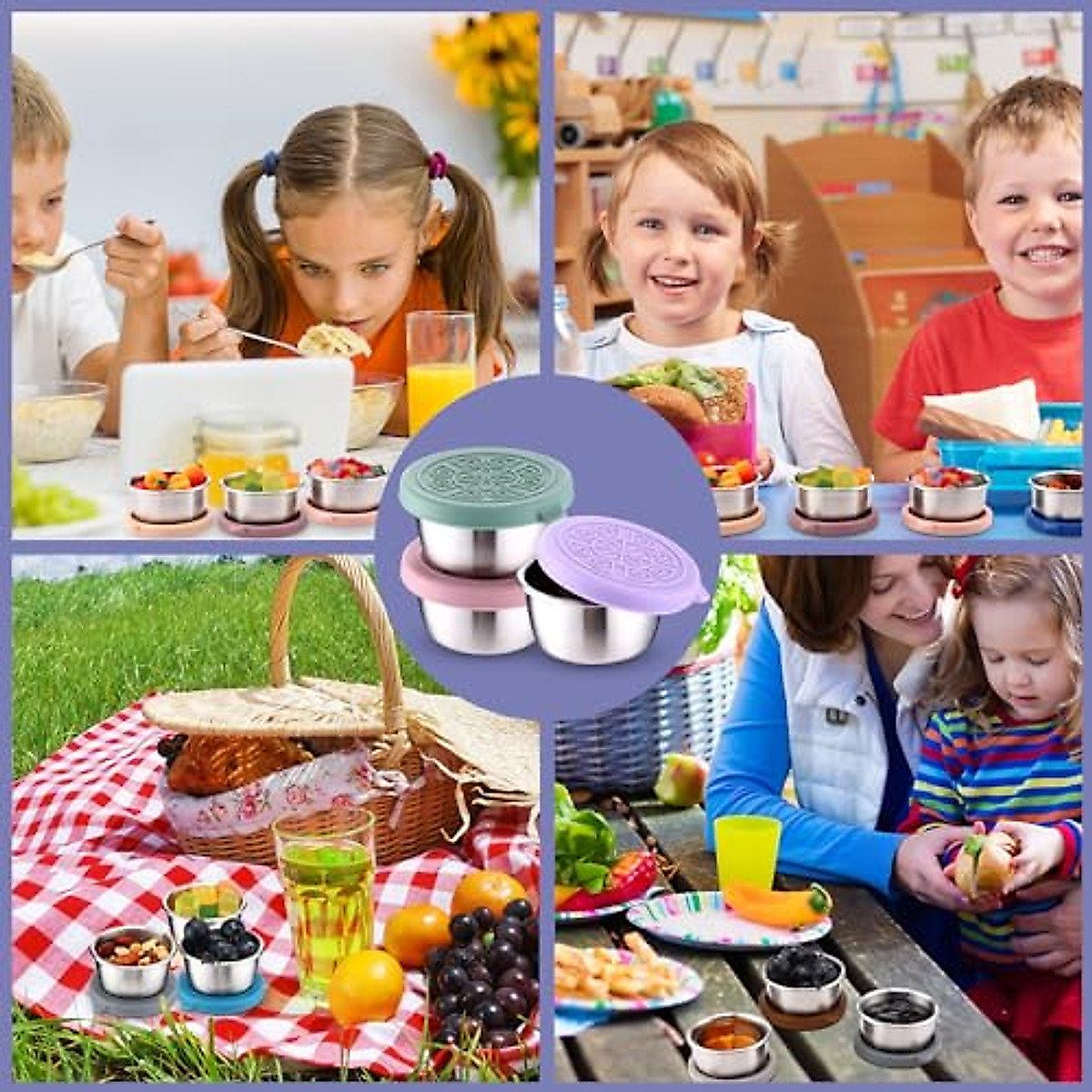 Maxcheck 24 Pack 2.4 oz Salad Dressing Container with Leakproof Silicone Lids Small Condiment Containers Reusable Stainless Steel Sauce Cup Bulk for Lunch Bento Box Picnic Travel (Morandi Color)