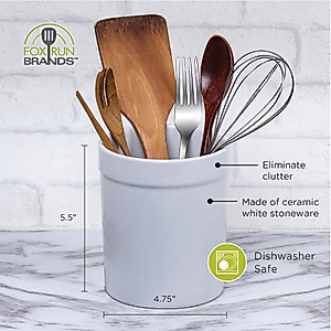 Fox Run Utensil Holder, White Stoneware