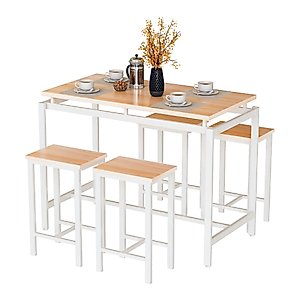 MIERES 5 Pcs Kitchen Dining Table set for 4, Wood Elegant Pub Table Set for Kitchen/Living Occasions/Dining Room/Bar, Beige&White/Height 34.7