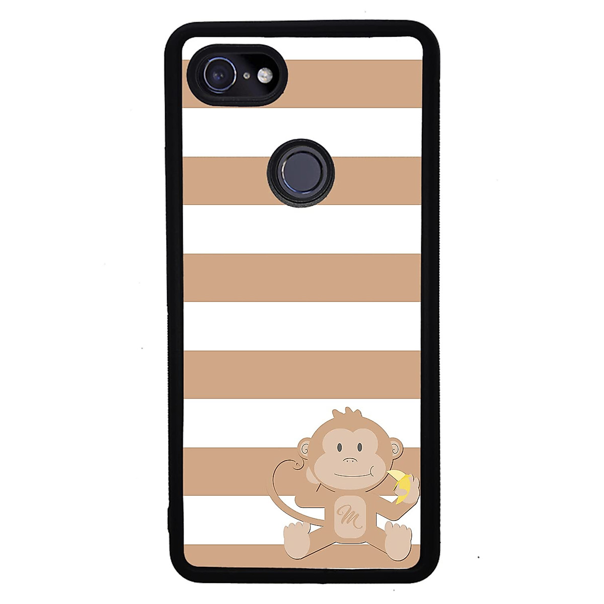 Brown White Monkey Personalized Black Rubber Phone Case Compatible With Google Pixel 8 Pro, 8a, 8, 7a, 7, Pixel 7 Pro, 6a, Pixel 6 Pro, 6, 5, 4a 5G, 4a 4G, 4, 4 XL, 3a, 3a XL, 3, 3 XL, 2 XL, 2