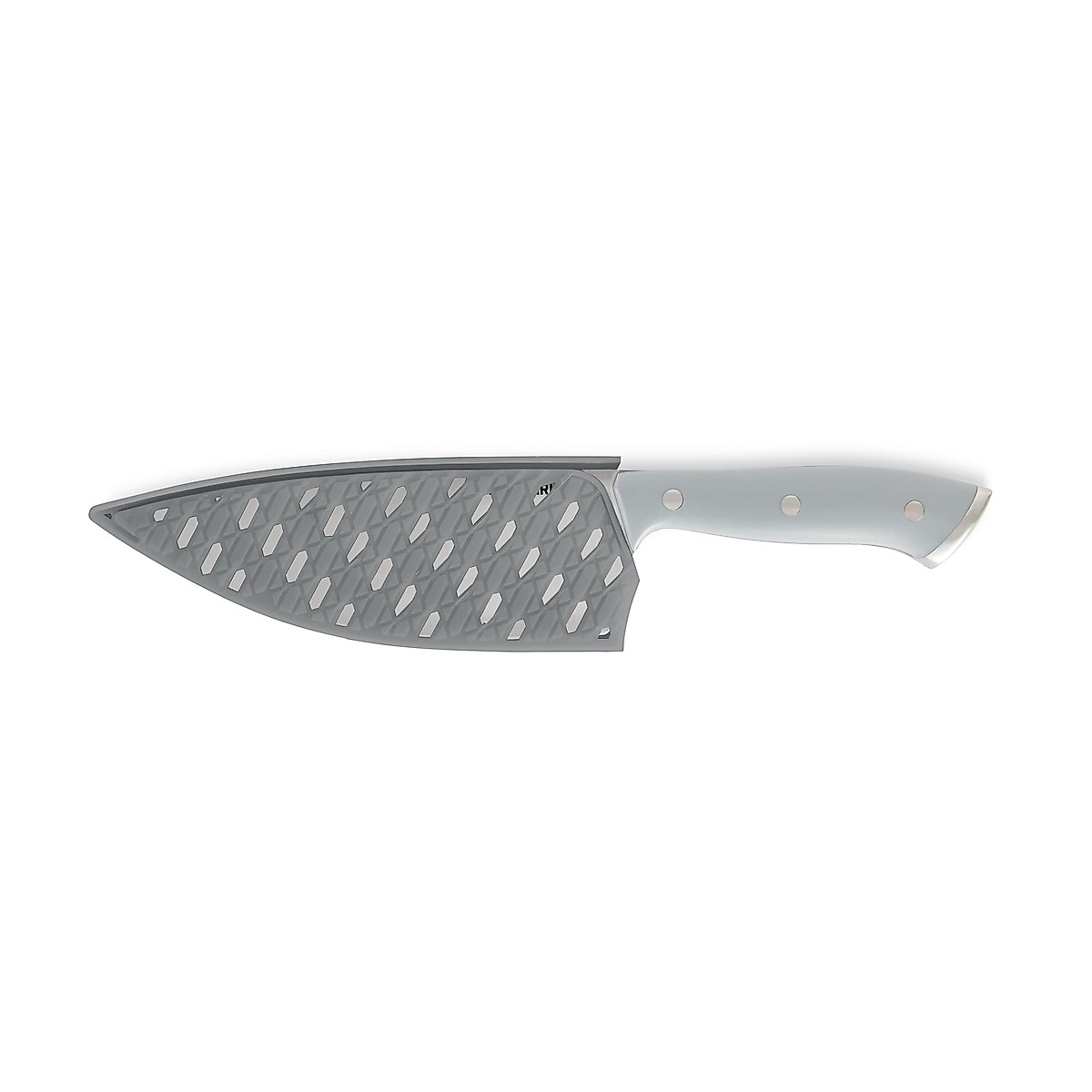 DASH Zakarian 7" German Steel Rocking Chef Knife with Sheath, Perfect for Vegtables, Grey