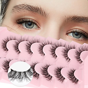 Eyelashes 3D Cat Eye Lashes Natural Look Messy Fluttery Clear Band Lashes Fluffy Faux Mink Eyelashes Wispy Lashes Strip Curly False Lashes Pack 7 Pairs by Zenotti
