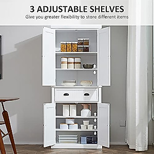 HOMCOM 72" Traditional Freestanding Kitchen Pantry Cabinet Cupboard with Doors and 3 Adjustable Shelves, White