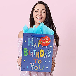 Sharlity 13" Large Birthday Gift Bag for Baby Shower with Card and 3 Tissue Papers （1pack）