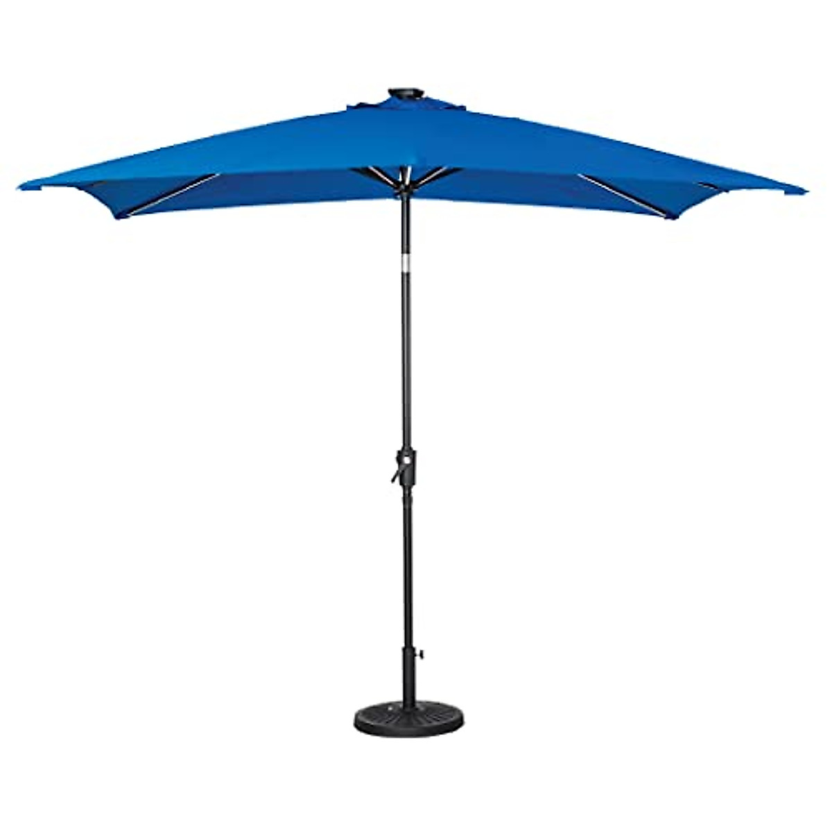 Sun-Ray 811030RB 9'x7' Rectangular 8-Rib Next Gen Solar Lighted Patio Umbrella, 30 LED Lights with Unique Strip Lighting, Crank and Tilt, Aluminum Frame, Royal Blue