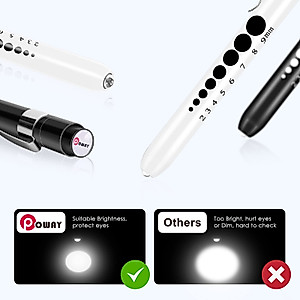 Opoway Nurse Penlight with Pupil Gauge Medical Pen Light for Nurses Doctors with Batteries Included 2ct. White and Black