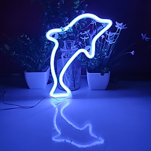 JYWJ Dolphin Neon Sign,USB or 3-AA Battery Powered Neon Light,LED Table Decoration,Bedroom Wall Decoration,Birthday Gift,Wedding Supplies Business Gift (Blue)
