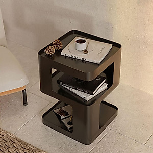 BUZUEY Side Table,Modern end Table,Black Metal nightstand,Bedside Tables,Accent Table with Storage for Living Room Bedroom entryway Couch,no Assembly Required,Unique Furniture.