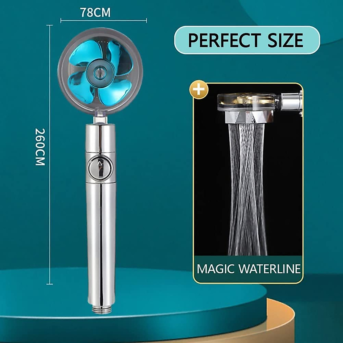 Handheld Turbocharged Pressure Propeller Shower - Propeller Driven Turbo Charged Spinning Shower Head - Turbo Fan Shower Head with Filter and Pause Switch, Easy Install 360 Degrees Rotating (Blue, 1)
