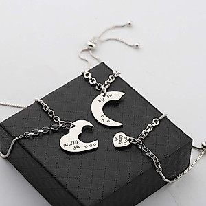 FUSTMW 3 Sister Bracelets Big Sis Middle Sis Little Sis 3 Pieces Matching Heart Bracelets of 3 Sister Jewelry Gift for Best Friends 9 Inch Adjustable Chain (silver)