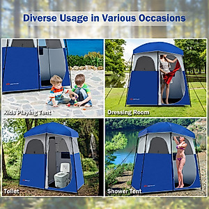 Goplus 2 Room Shower Tent, Portable Camping Changing Tent with Floor Drain,Detachable Rain Fly, Stakes & Ropes, UV Protection, Water Resistant Privacy Tent for Outdoor Toilet, Dressing, 7’ x 3.5” x 7’